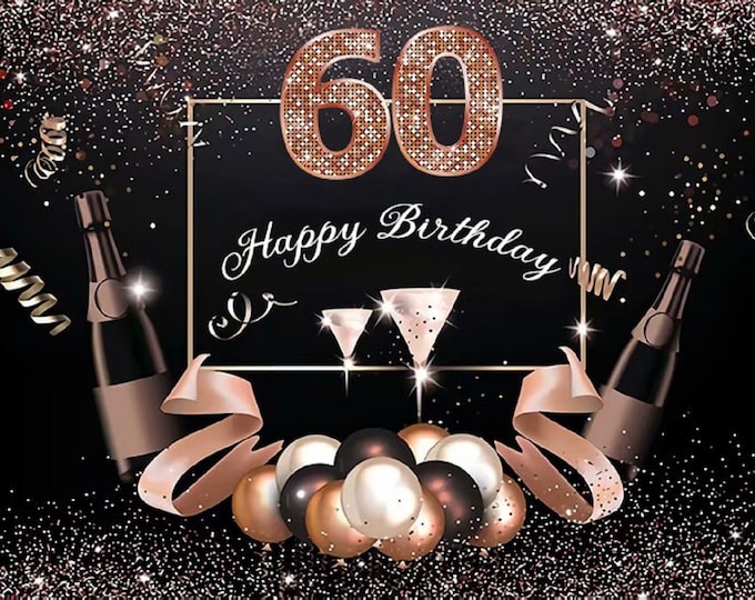 60th Birthday Backdrop for Photography Happy Birthday Party Banner ...