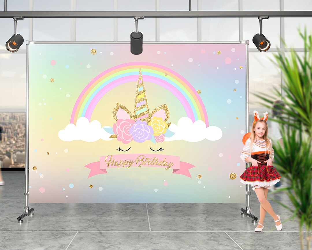 Unicorn Princess Backdrop, Rainbow Theme Baby Shower Photo Backdrop ...
