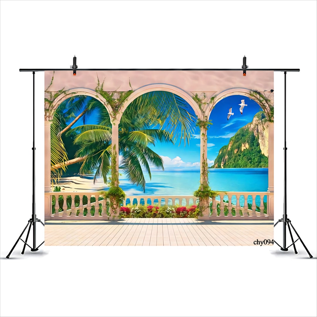 Summer Sea Scenery Palace Backdrop,summer Seaside Holiday Backdrop ...