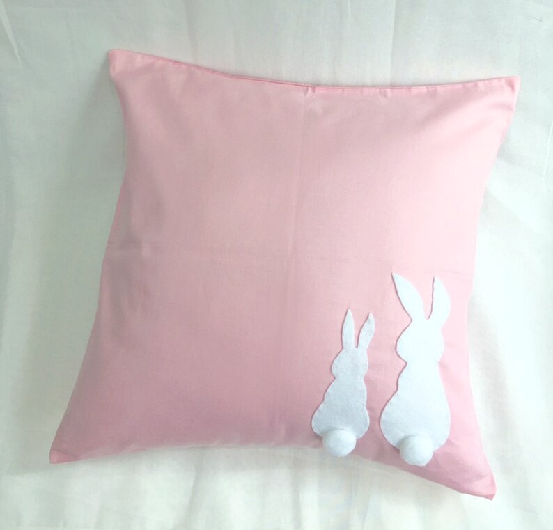 Easter Bunny Decor. Pom Pom Rabbits Light Grey Teal Decorative Pillow ...