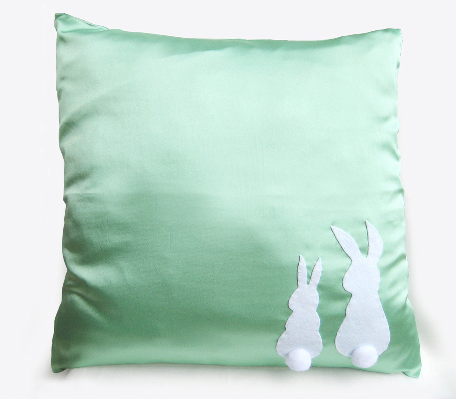 Easter Bunny Decor. Pom Pom Rabbits Light Grey Teal Decorative Pillow ...