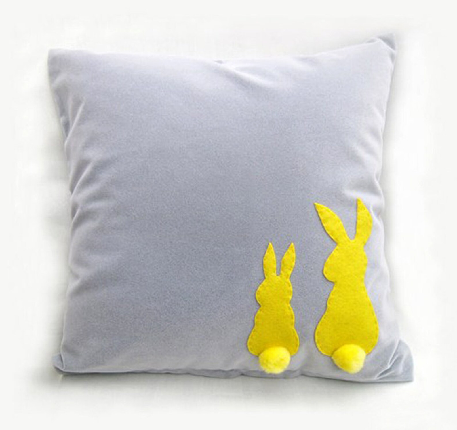Easter Bunny Decor. Pom Pom Rabbits Light Grey Teal Decorative Pillow ...