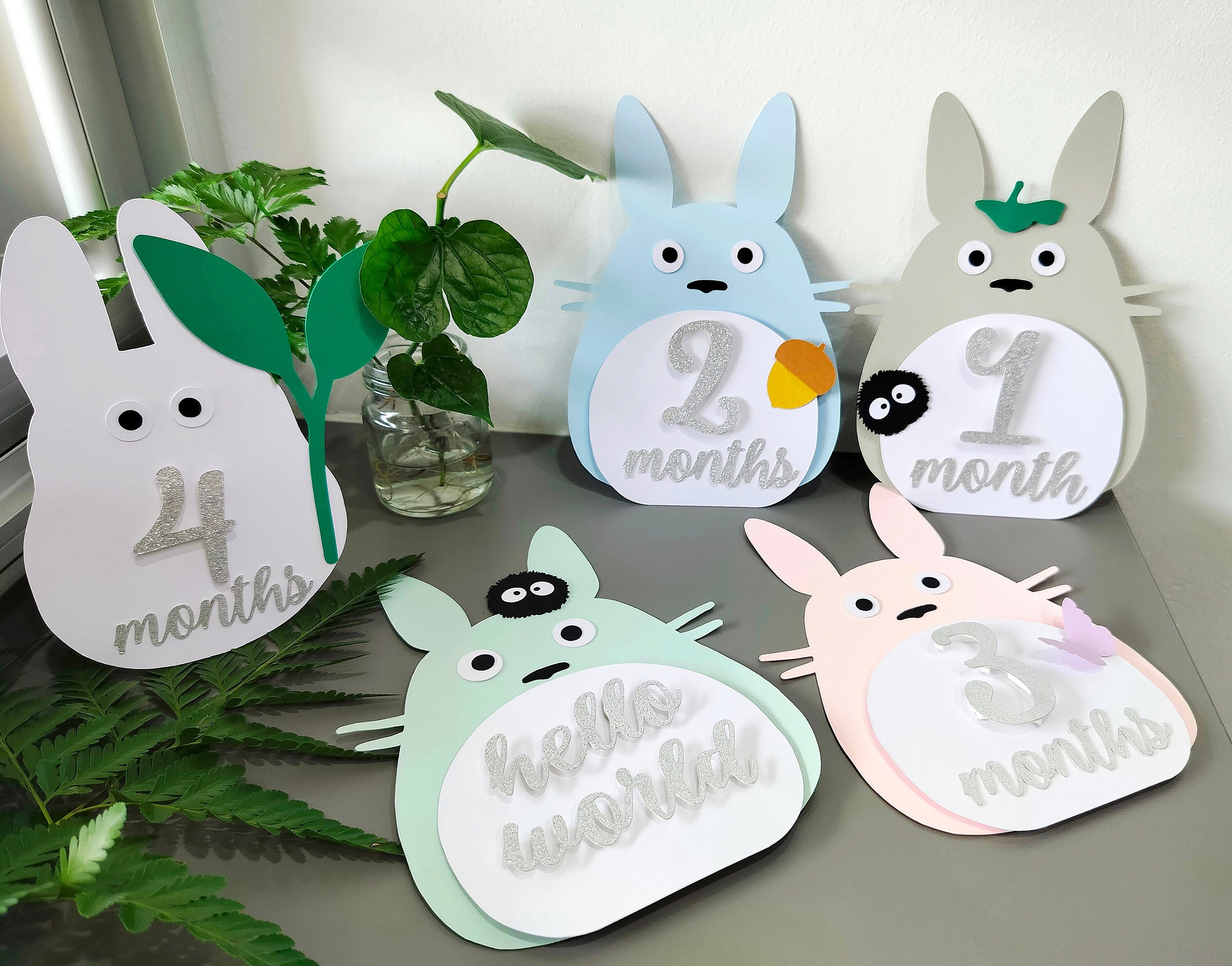 Pastel Tororo Baby 12 Months Milestone Cards Photo Prop. Hello World ...
