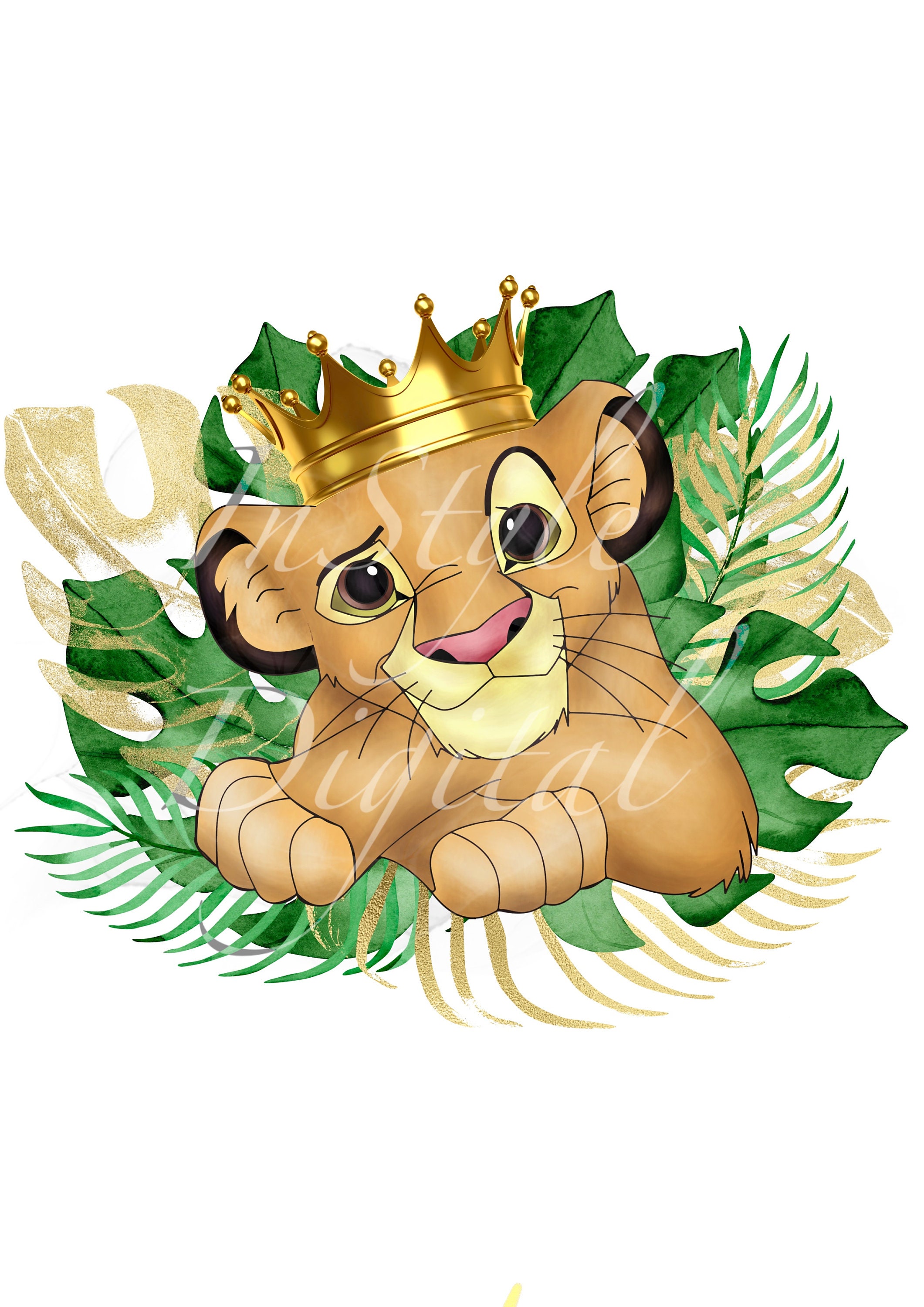 Lion King Simba Crown Green Leaves Watercolour Png Clipart Etsy