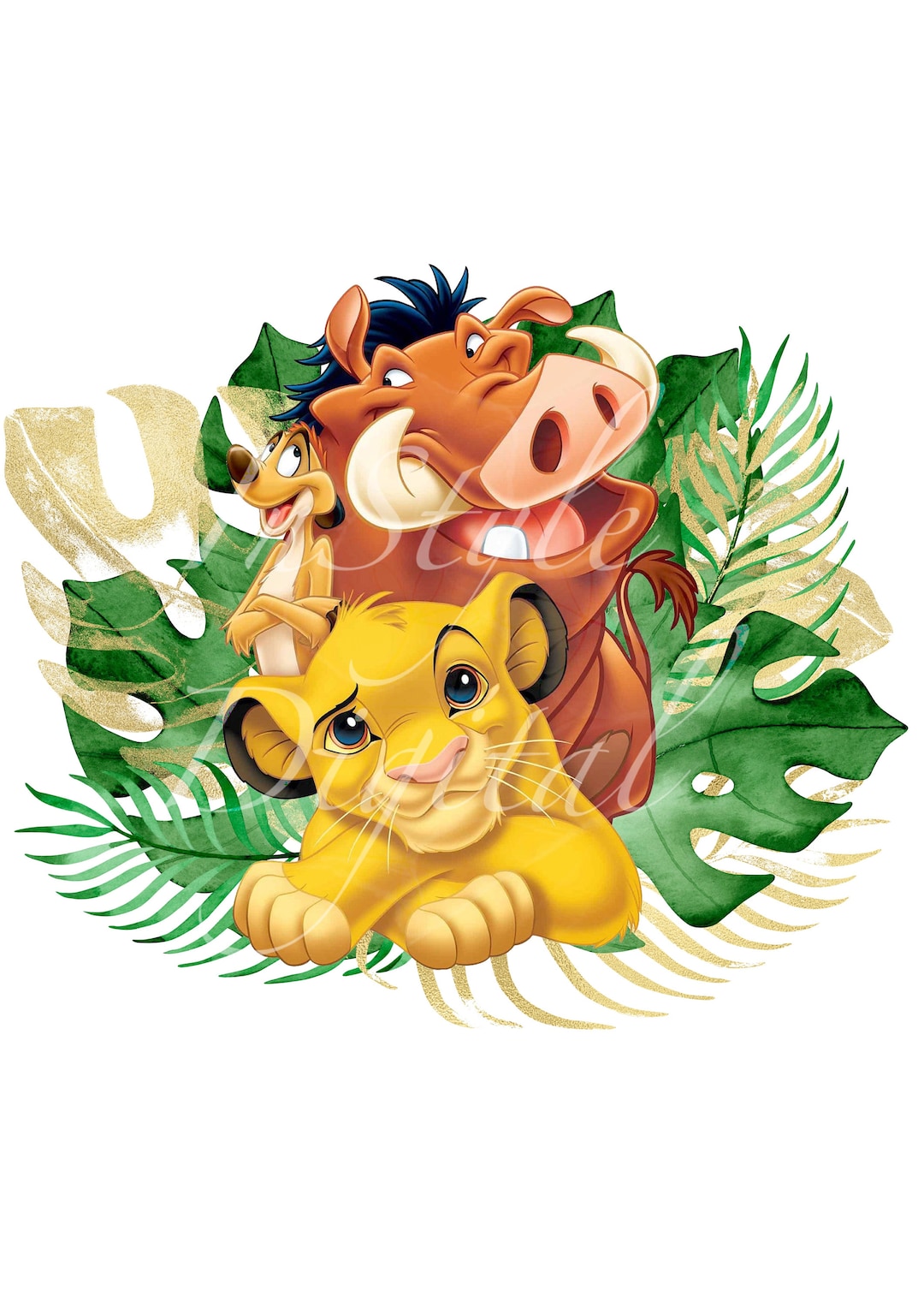 Lion King Simba and Friends Clipart Png Watercolour Leaves Sublimation ...