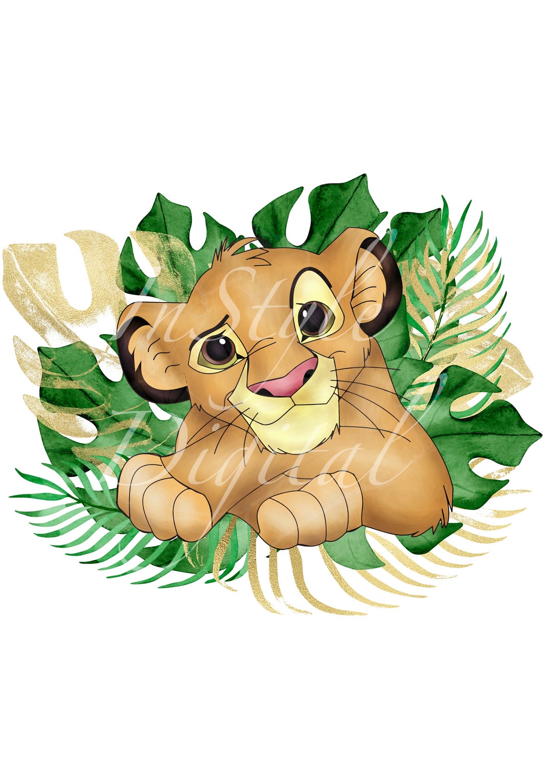 Rey león simba hojas verdes acuarela clipart png sublimación de imagen ...