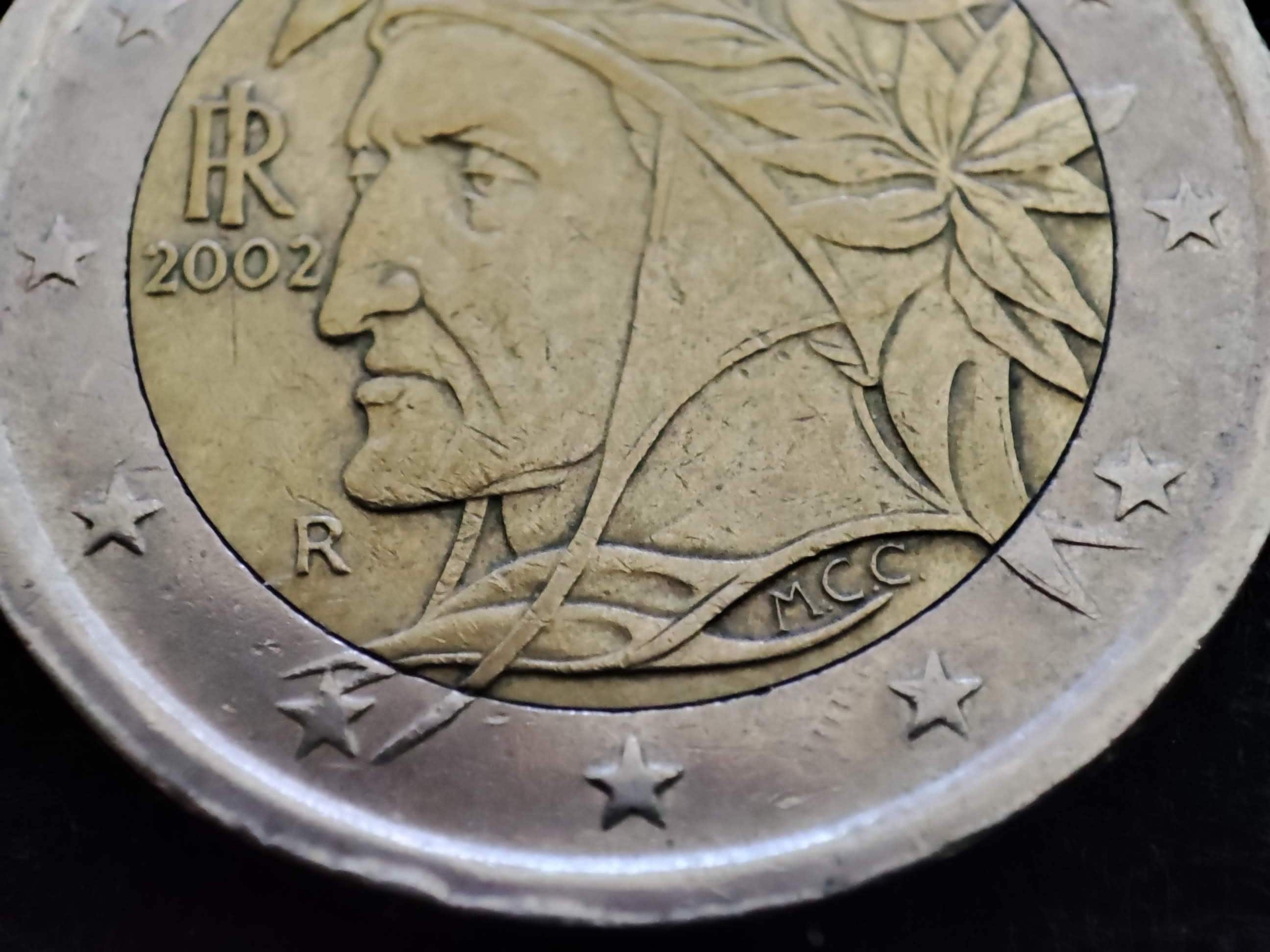 Zeldzame munt, 2 euromunt 2002 Italië Dante, 2002 Italië, Italiaanse ...