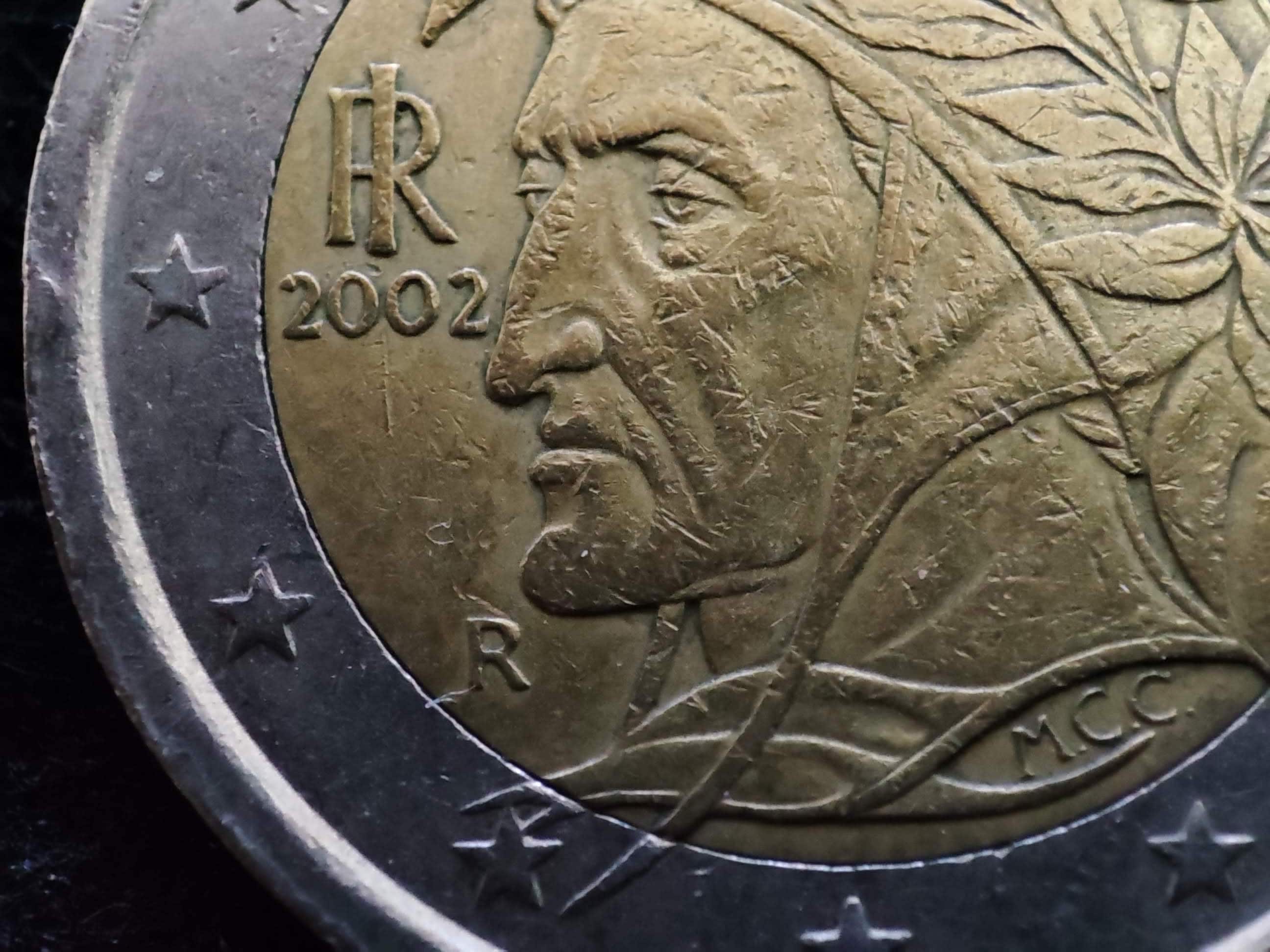 Zeldzame munt, 2 euromunt 2002 Italië Dante, 2002 Italië, Italiaanse ...