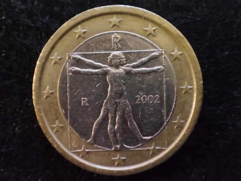 Moneta rara, moneta da 1 euro 2002 Italia, Leonardo Da Vinci, moneta in ...