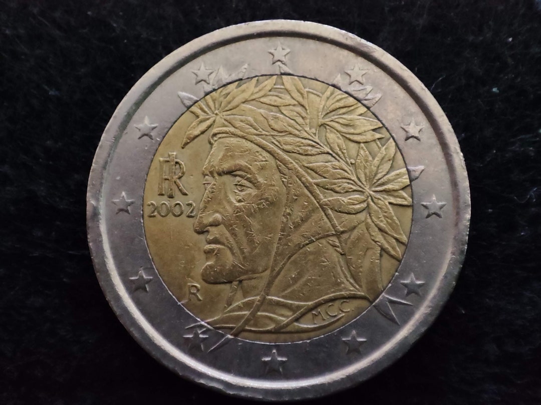 Moneda rara, moneda de 2 euros 2002 Italia Dante, 2002 Italia, moneda de euro italiana 2002 ...