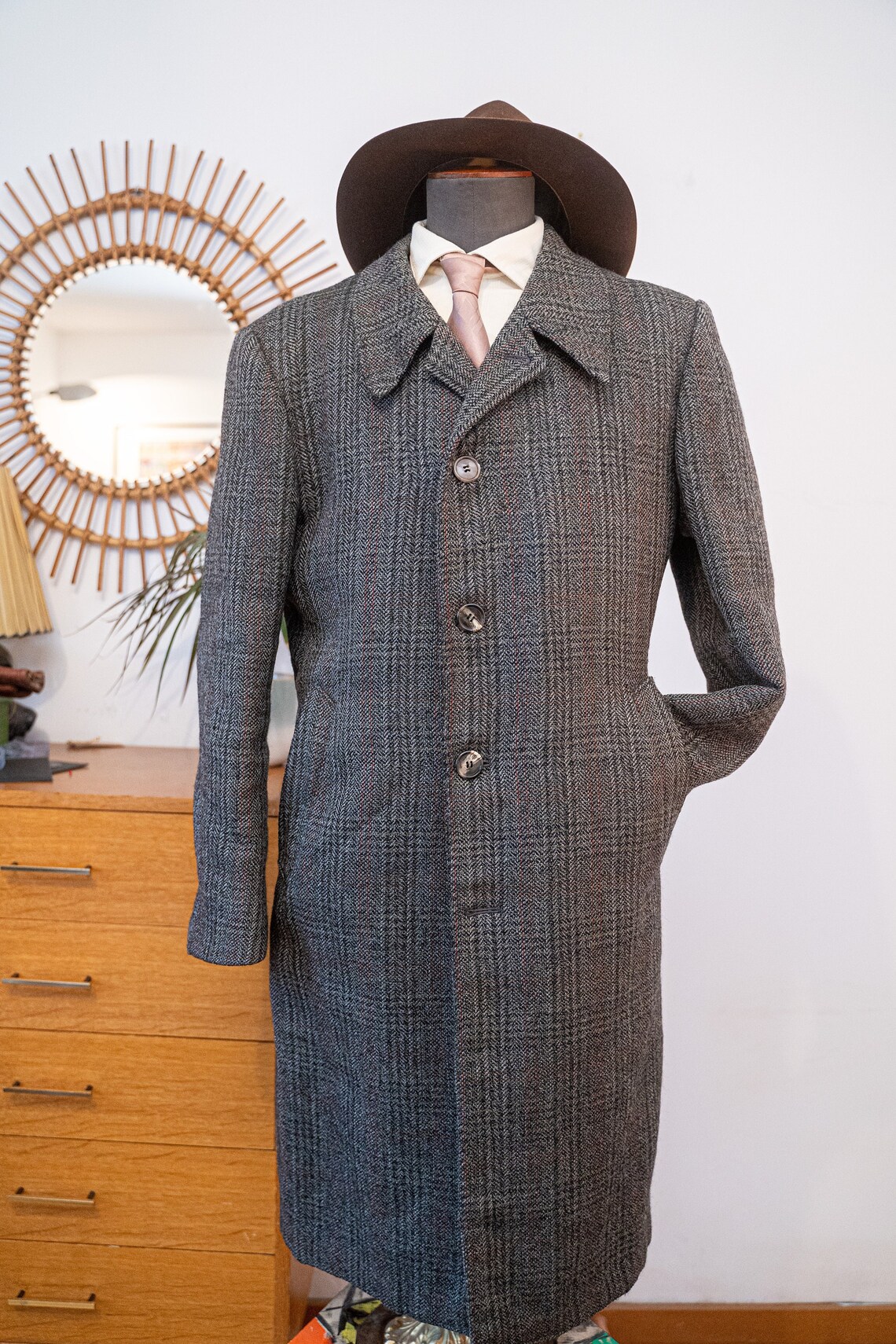 Vintage 50s 1950s French Overcoat Grey Tartan Wool Size 38 - Etsy