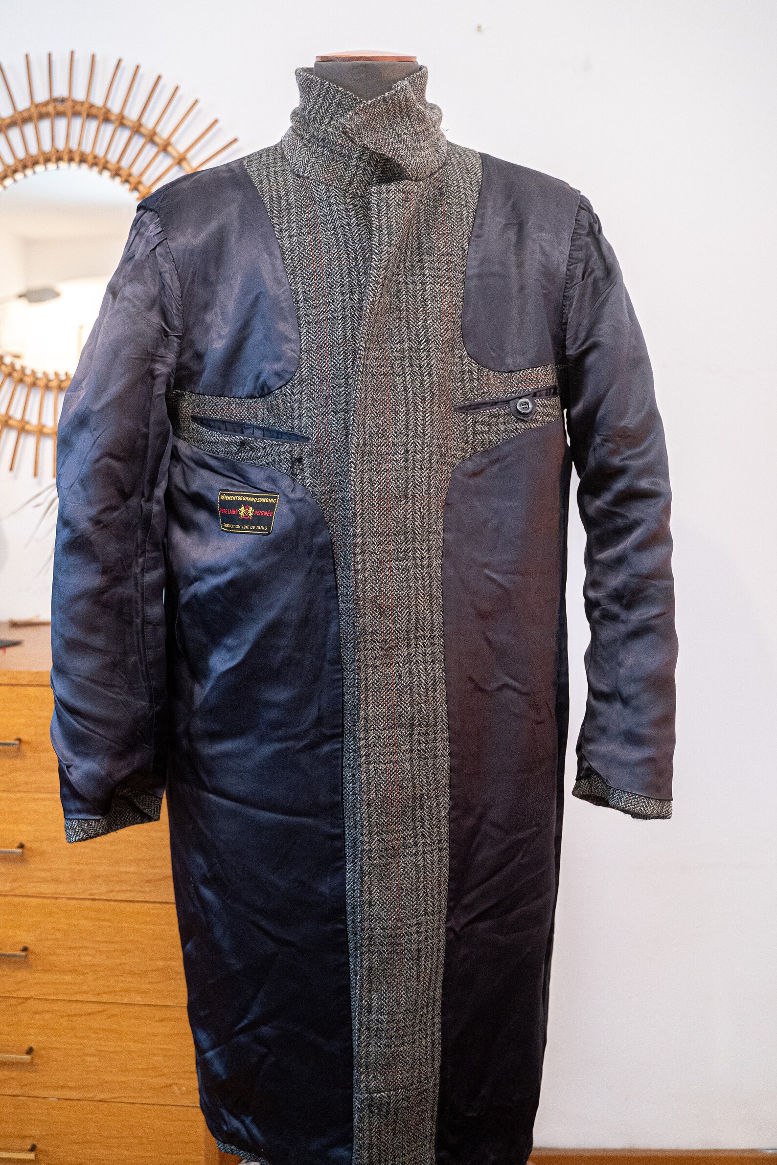 Vintage 50s 1950s French Overcoat Grey Tartan Wool Size 38 - Etsy