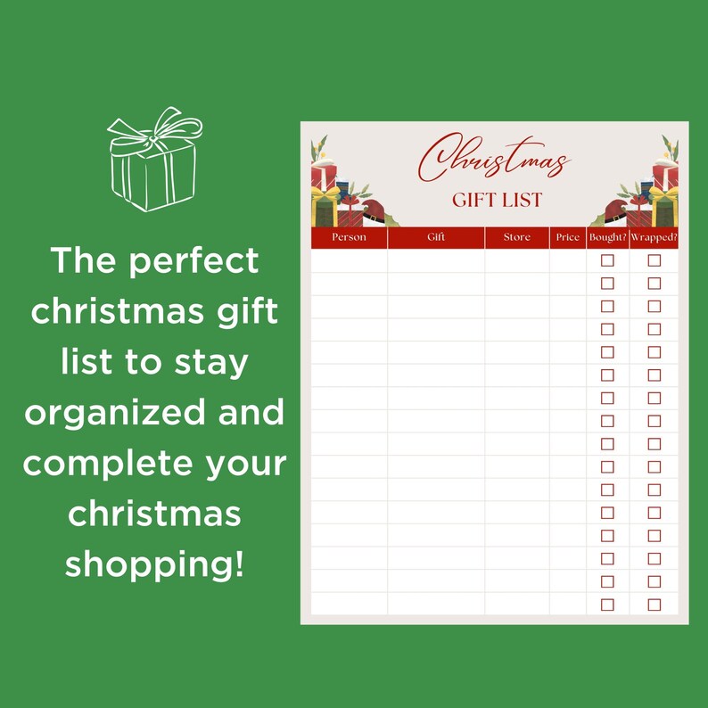 Christmas Gift List Printable | Christmas Shopping List Template ...