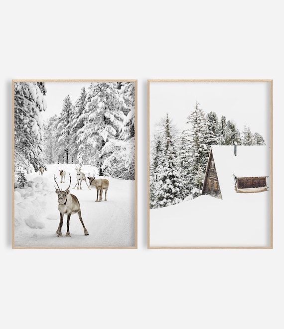 Winter Print Reindeer Print Winter Wall Art Set of 2 Prints | Etsy