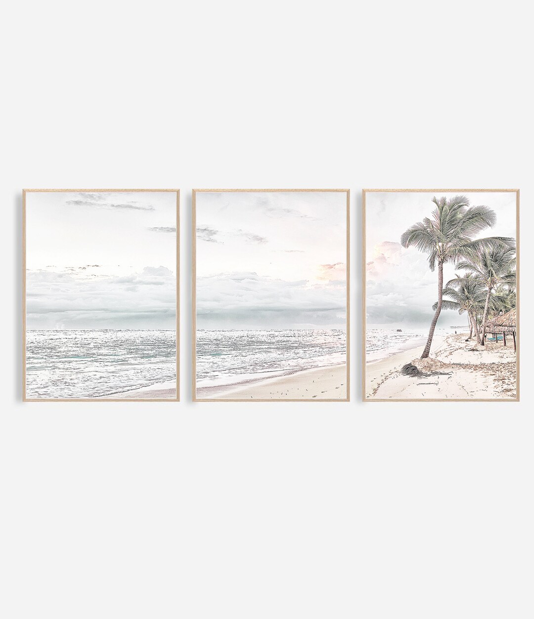 Beach Wall Art Beach Print Ocean Wall Art Coastal Print Set Palm Tree ...