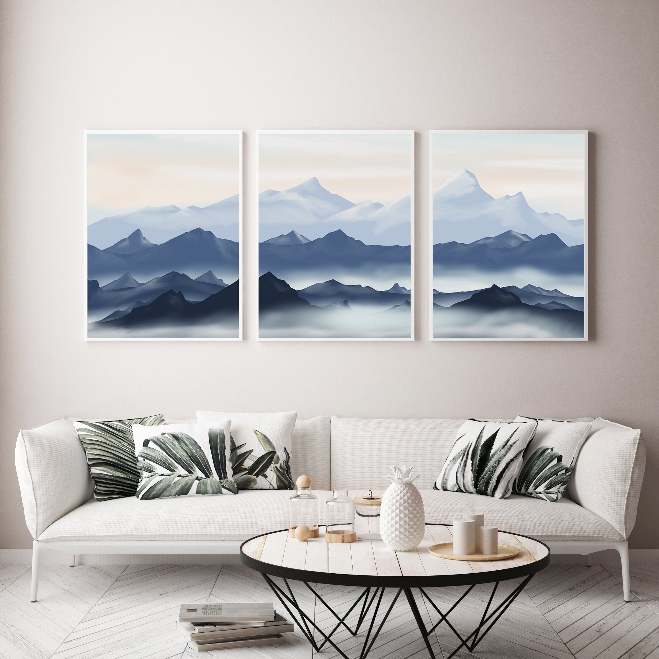 Abstract Mountain Print Mountain Wall Art Set of 3 Watercolor Wall Art ...