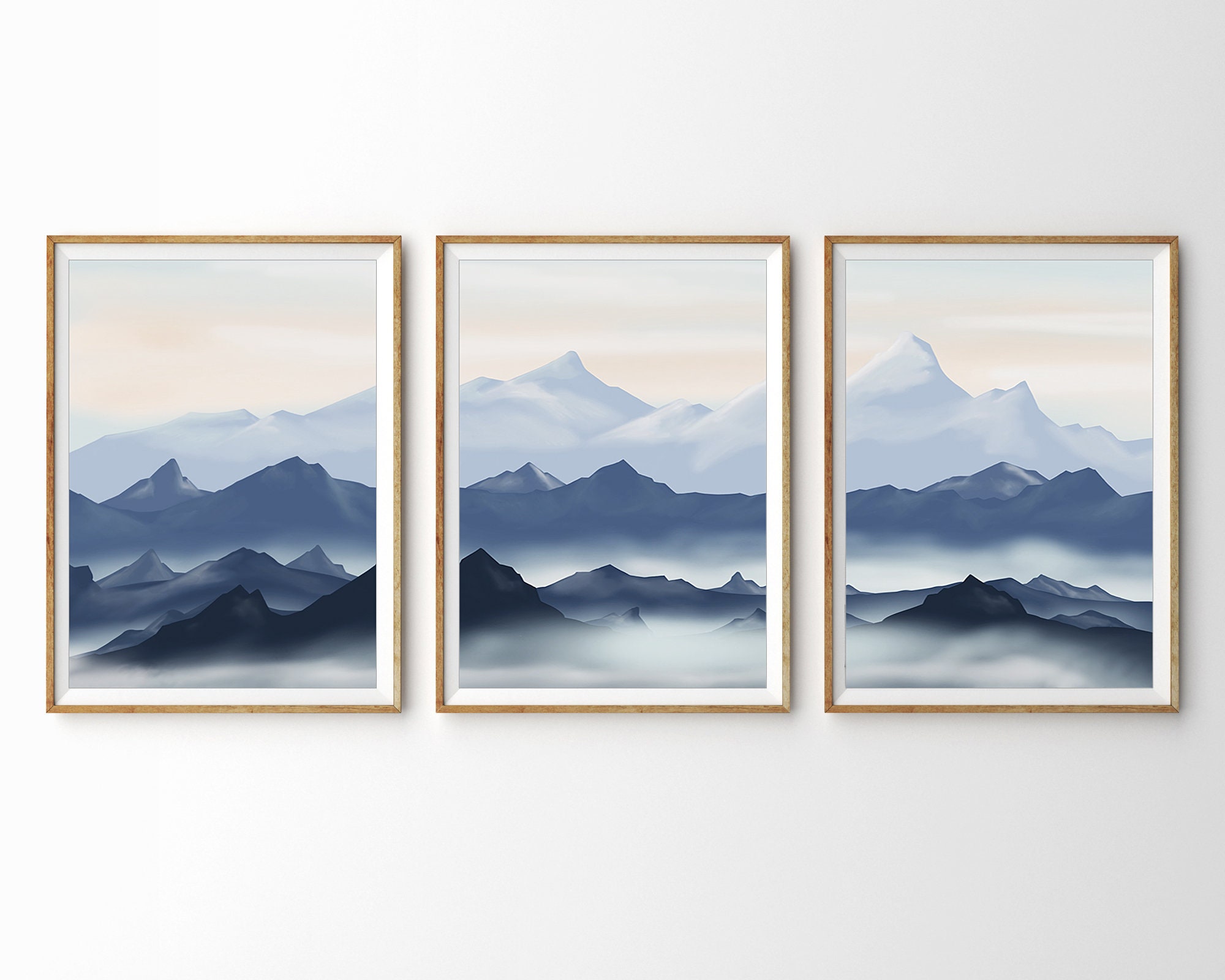 Abstract Mountain Print Mountain Wall Art Set of 3 Watercolor Wall Art ...