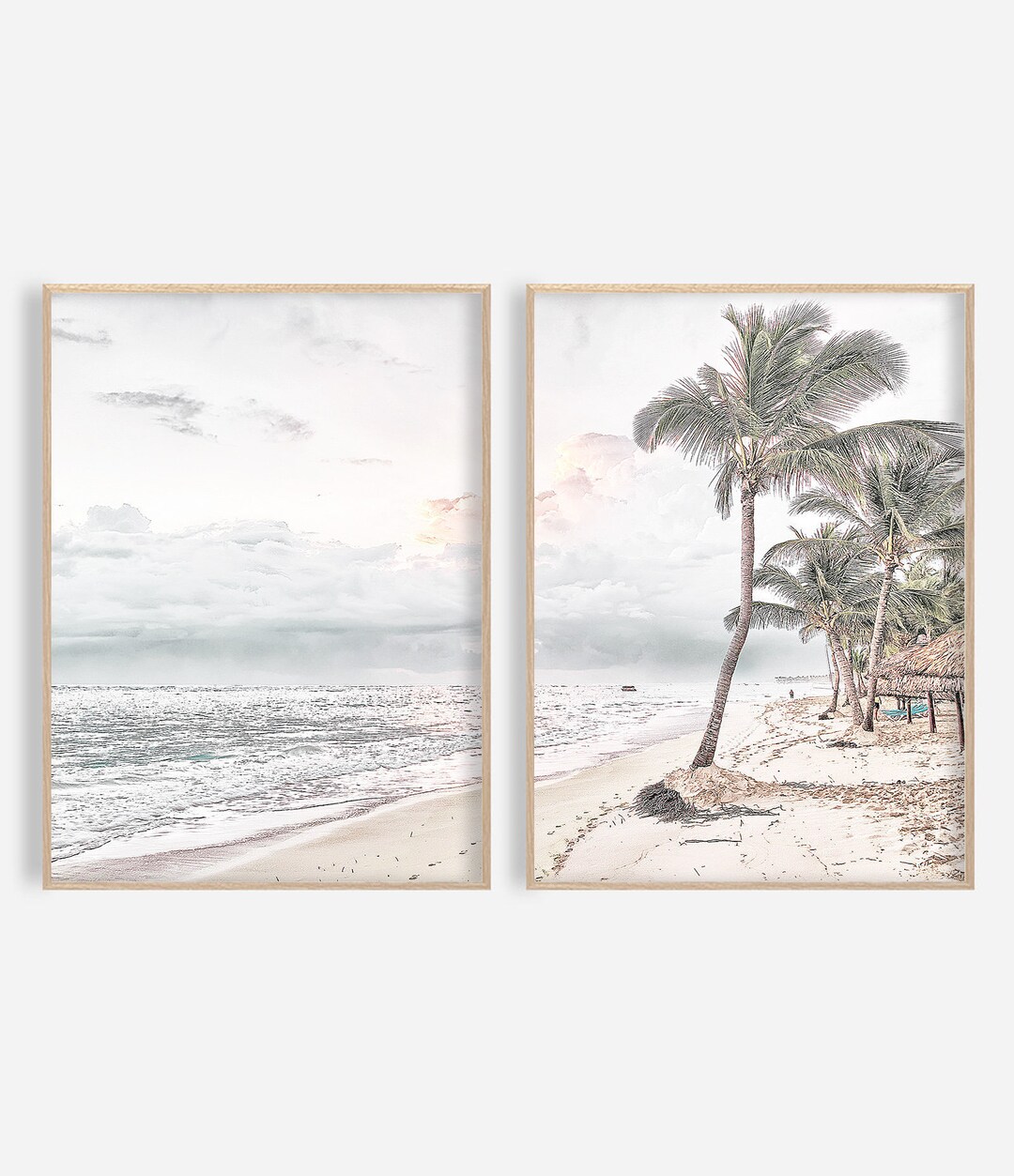 Beach Print Set of 2 Ocean Prints Coastal Print Set Palm Tree Ocean ...