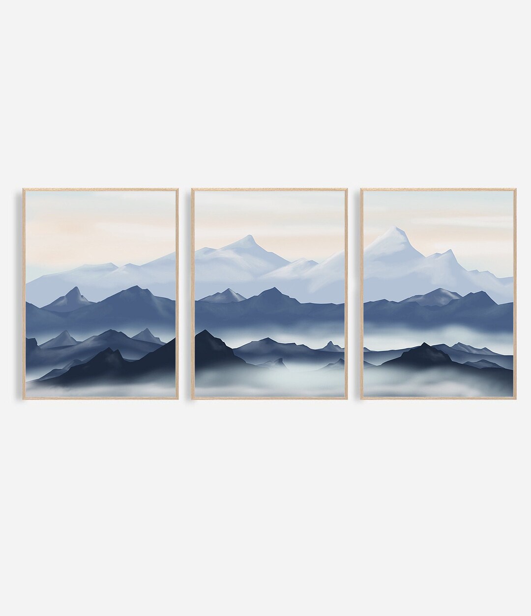 Abstract Mountain Print Mountain Wall Art Set of 3 Watercolor Wall Art ...