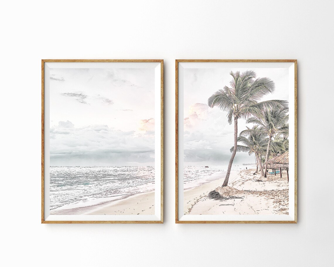 Beach Print Set of 2 Ocean Prints Coastal Print Set Palm Tree - Etsy