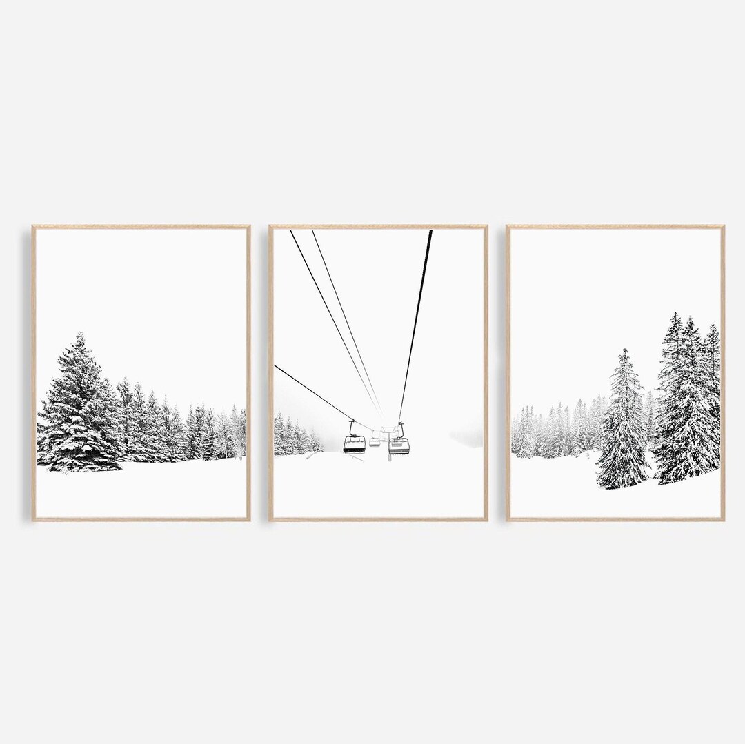 Winter Wall Art Winter Prints Set Skiing Prints Winter Decor Snowy ...