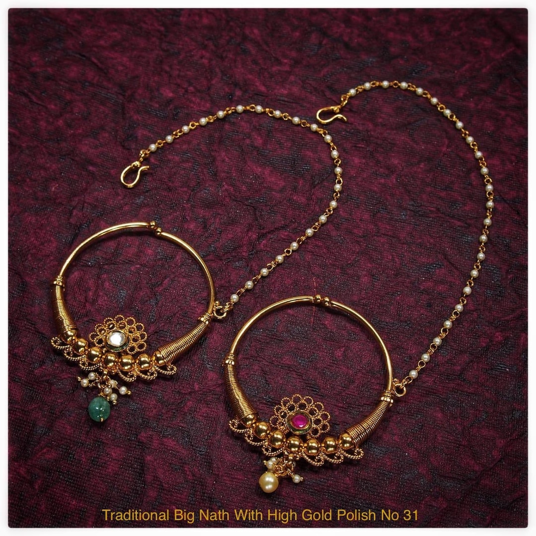 Indian Traditional Nath Jewellery Pearl Gold Nath Nose Rings for Girls ...