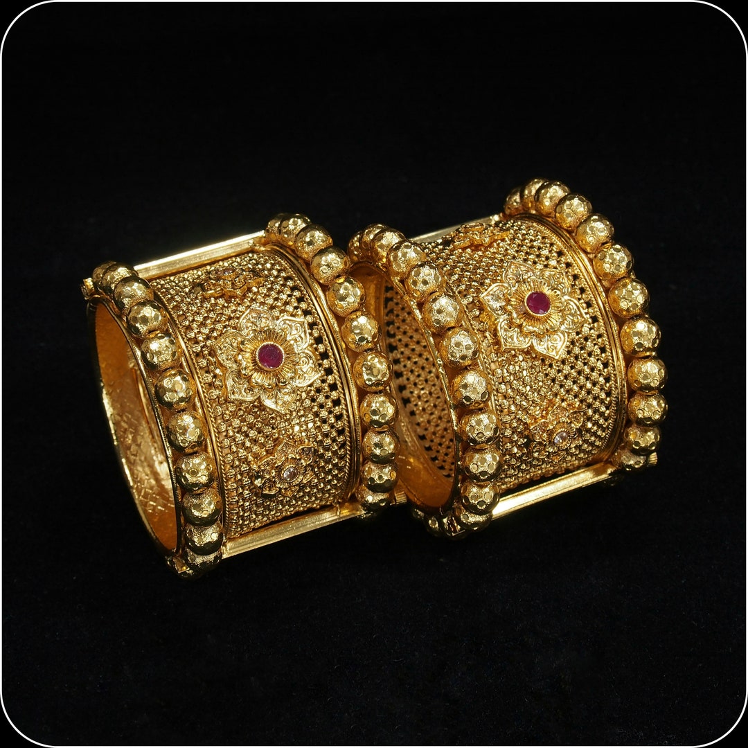 Indian Bollywood Ethnic Gold Plated Kada Jewelry CZ Pearl Bangles ...