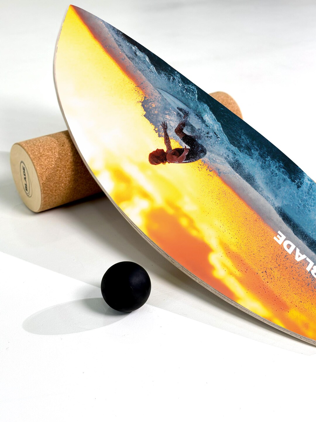 Surf Balance Board Blade — Handmade Wood + Ball + Cork Roller | Color ...