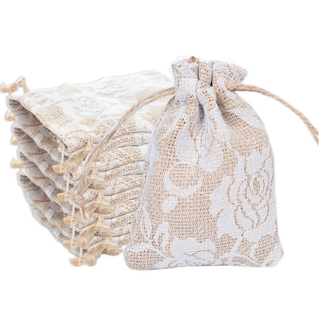 50pcs Burlap Bags Wedding Favor Bags With Drawstring Bag Small Party ...