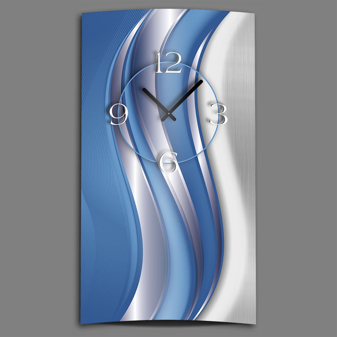 Abstract Blue Silver Upright Designer Wall Clock Modern Wall Clock ...