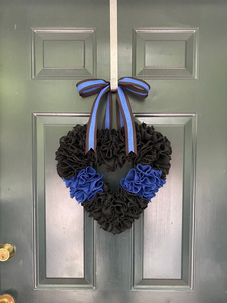 Thin Blue Line Heart Wreath: Ruffled Burlap, Law Enforcement Gift ...