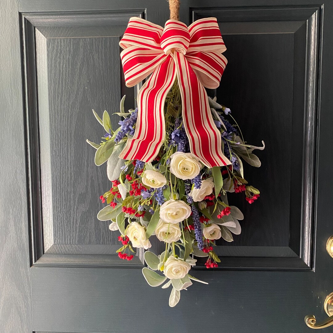 Fourth of July Swag Wreath, Patriotic Wreath for Front Door, Memorial ...