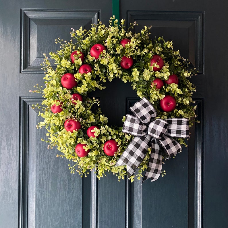 Red Apple Wreath Everyday Wreath Fall Greenery Wreath With - Etsy