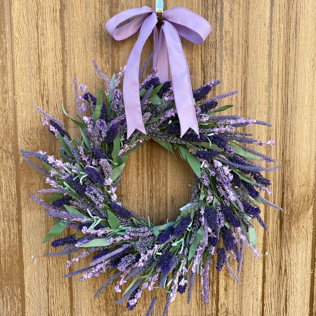 Lavender Spring Wreath for Front Door: Purple Floral, Spray Wreath ...