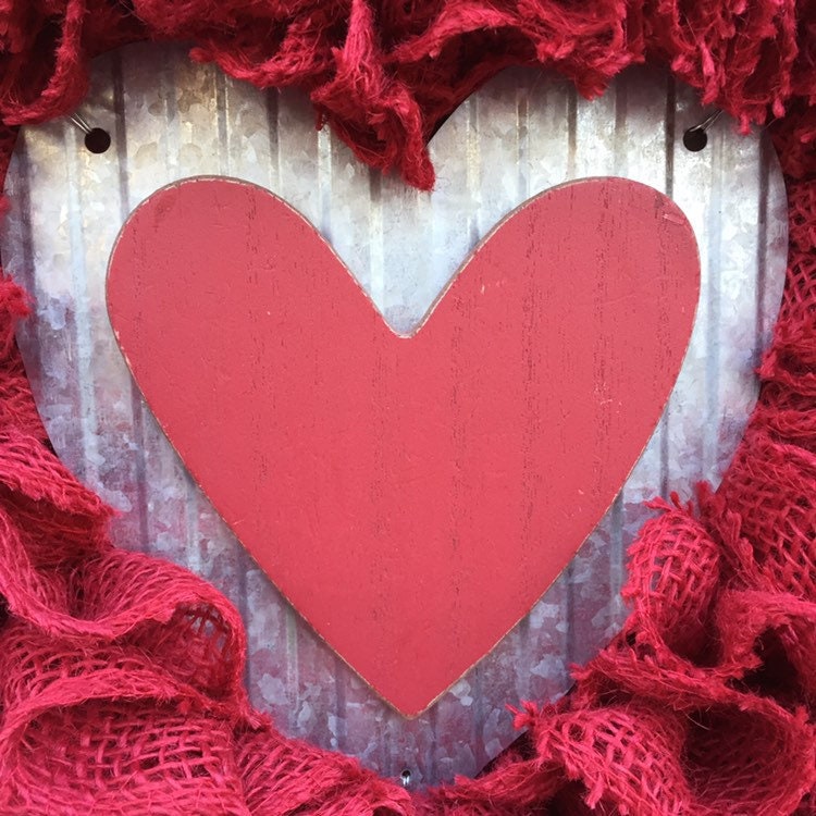 Red Burlap Heart Shaped Wreath Valentine's Day Wreath - Etsy