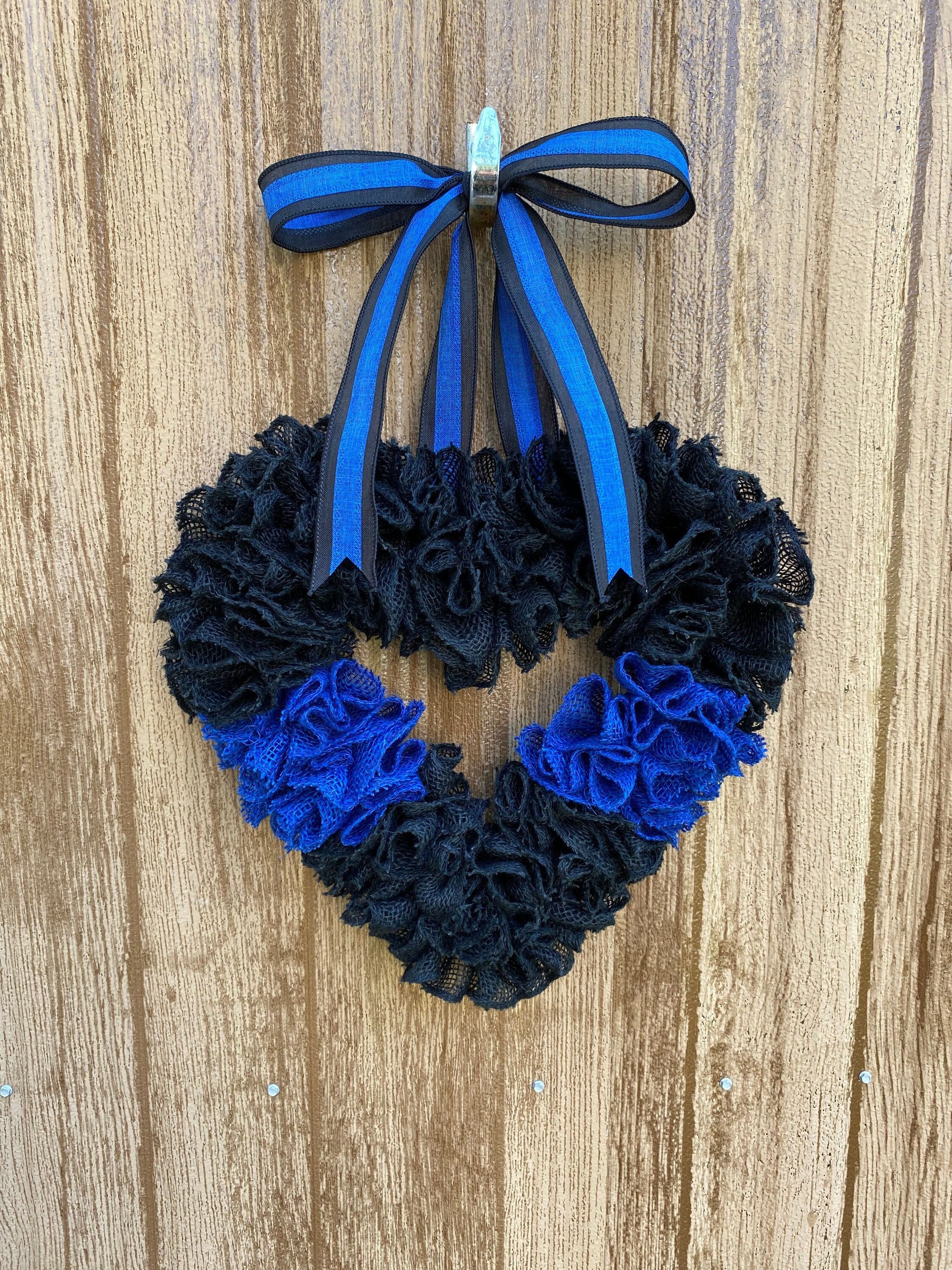 Thin Blue Line Heart Wreath: Ruffled Burlap, Law Enforcement Gift ...