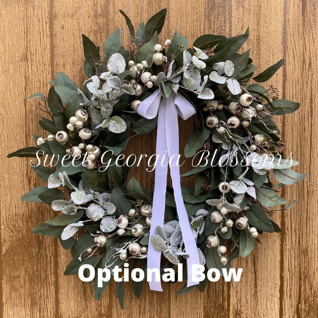 Winter Greenery Wreath for Front Door With Eucalyptus and White Berries ...