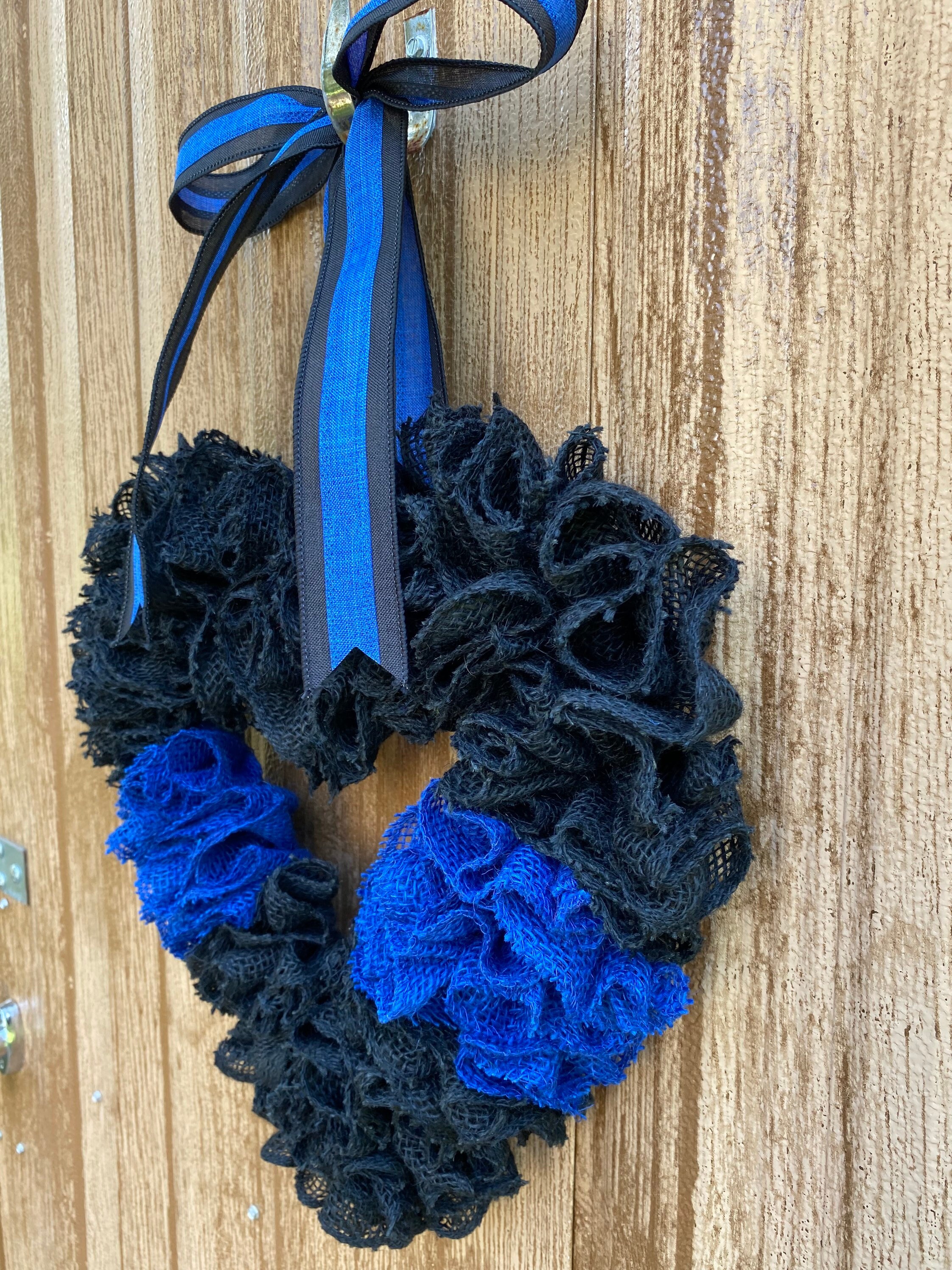 Thin Blue Line Heart Wreath: Ruffled Burlap, Law Enforcement Gift ...