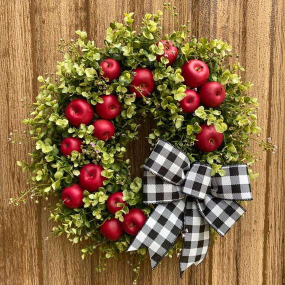 Red Apple Wreath Everyday Wreath Fall Greenery Wreath With - Etsy