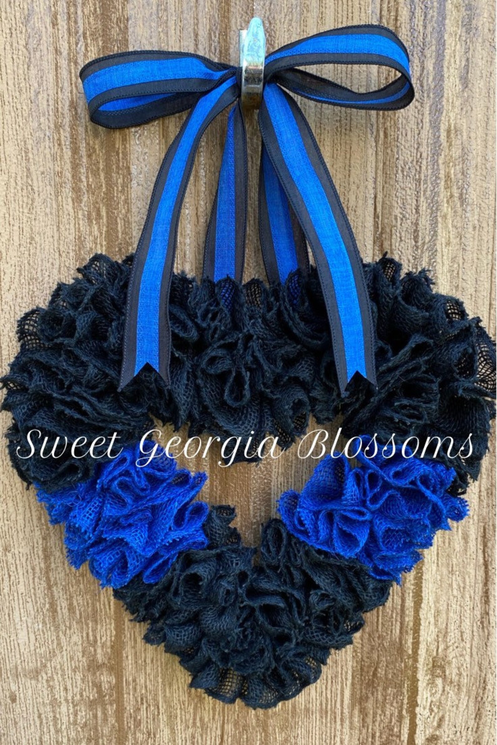 Thin Blue Line Heart Wreath: Ruffled Burlap, Law Enforcement Gift ...