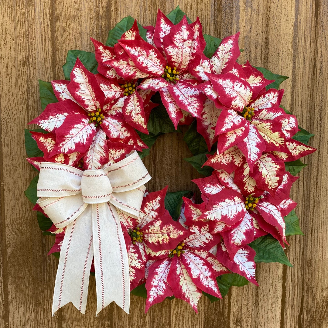 Christmas Poinsettia Wreath for Front Door, Farmhouse, Rustic Christmas ...