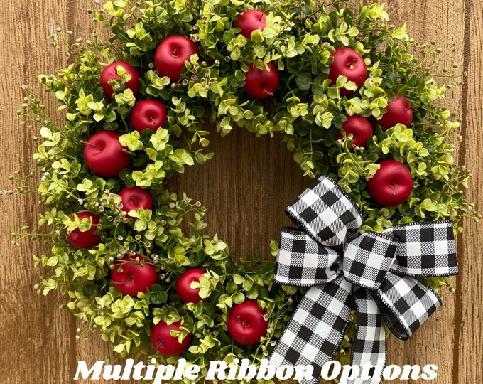 Red Apple Wreath, Everyday Wreath, Fall, Greenery Wreath With Apples ...