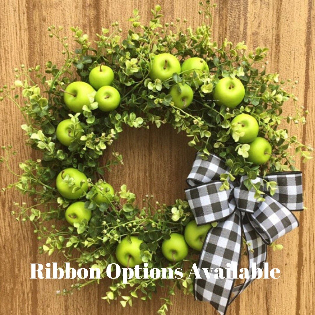 Green Apple Wreath: Eucalyptus, Mini Apples Buffalo Check Bow, Fall ...