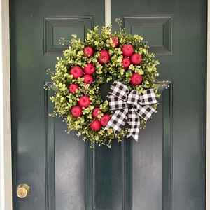Red Apple Wreath Everyday Wreath Fall Greenery Wreath With - Etsy