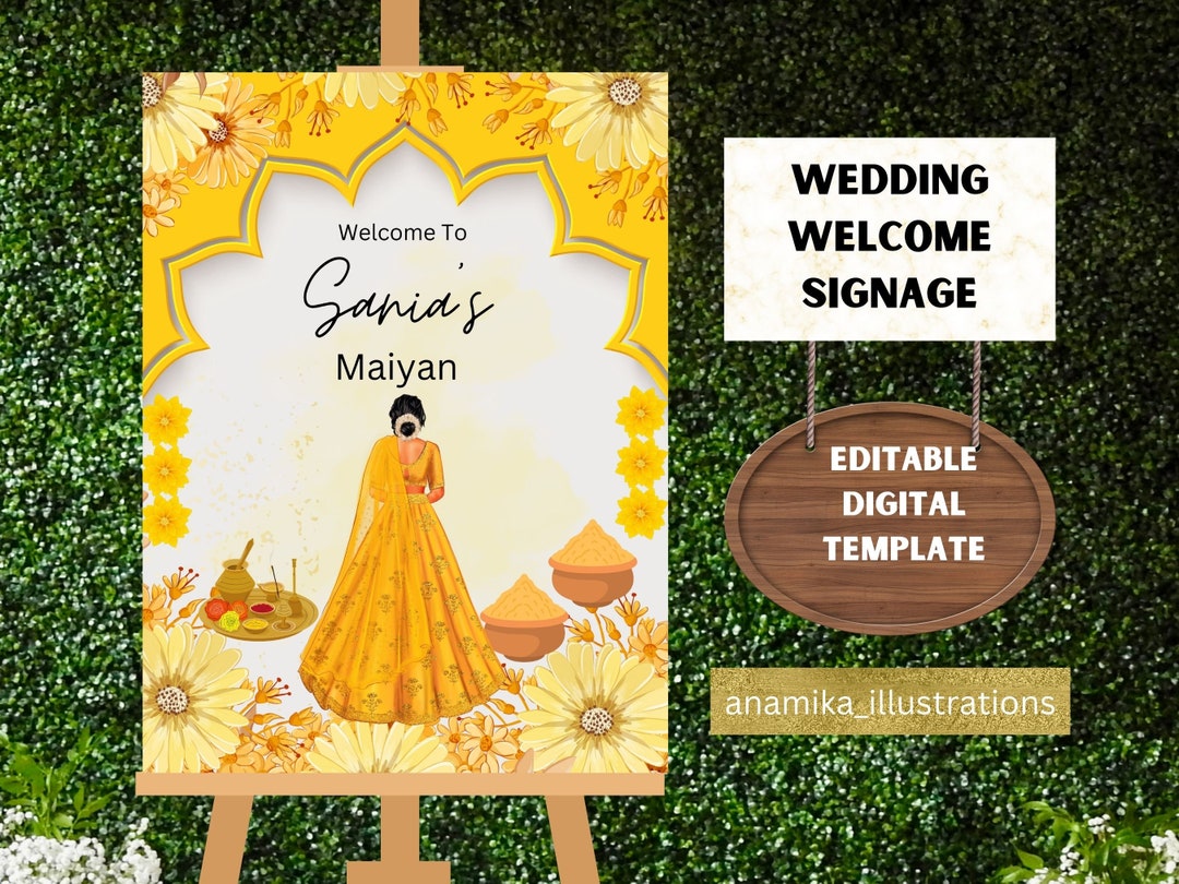 Indian Wedding Welcome Board Haldi Maiyan Ceremony Chunni Ceremony ...