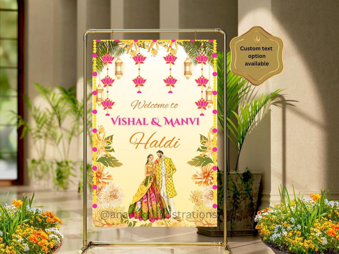 Haldi Ceremony Welcome Sign, Haldi Decor, Indian Wedding Decor, Yellow ...