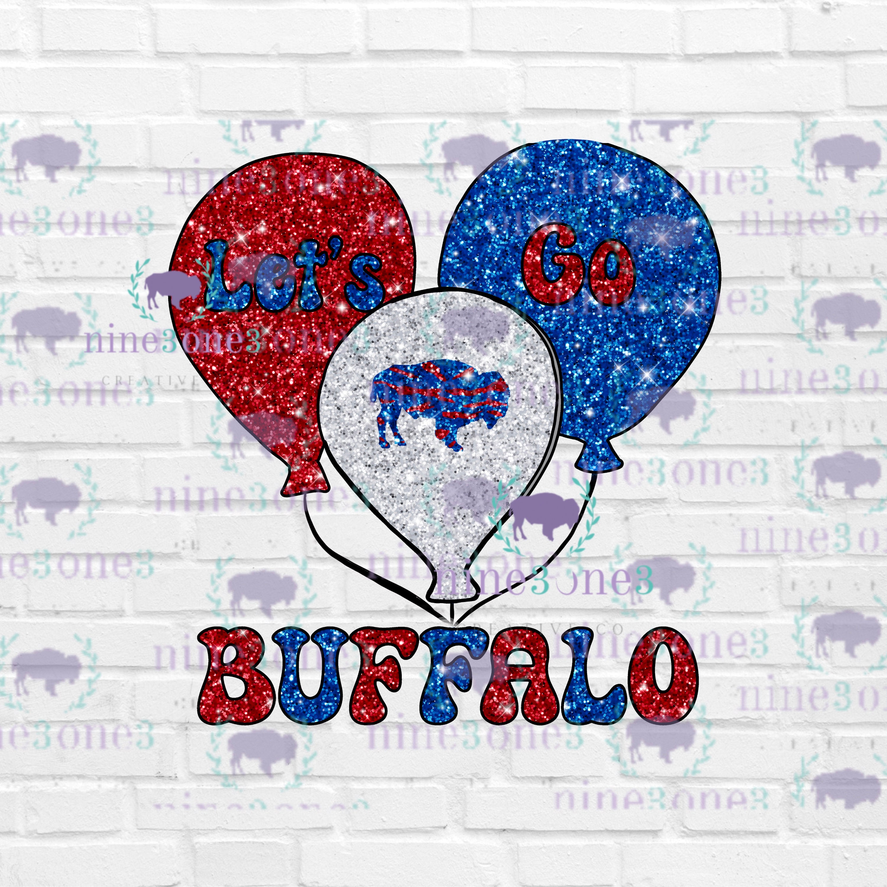 Let's Go Buffalo Balloon PNG, Glitter Football, Girly Birthday (digital ...