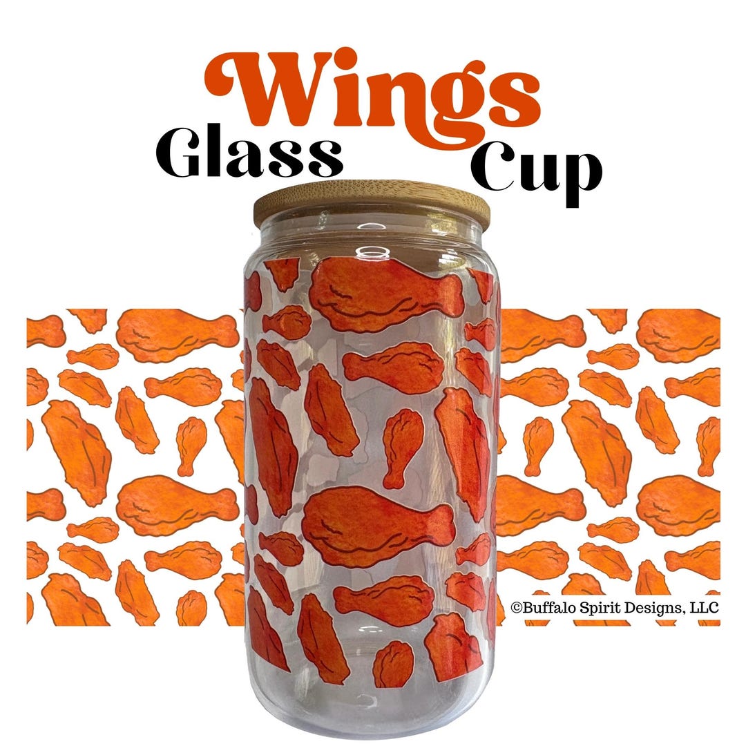Buffalo Chicken Wing Glass Cup 16oz | Wings Pattern Cup | Buffalo ...