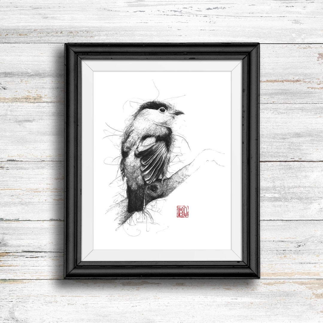 PRINTABLE Bird Pen Drawing Poster Wall Art Decoration Bathroom Living ...