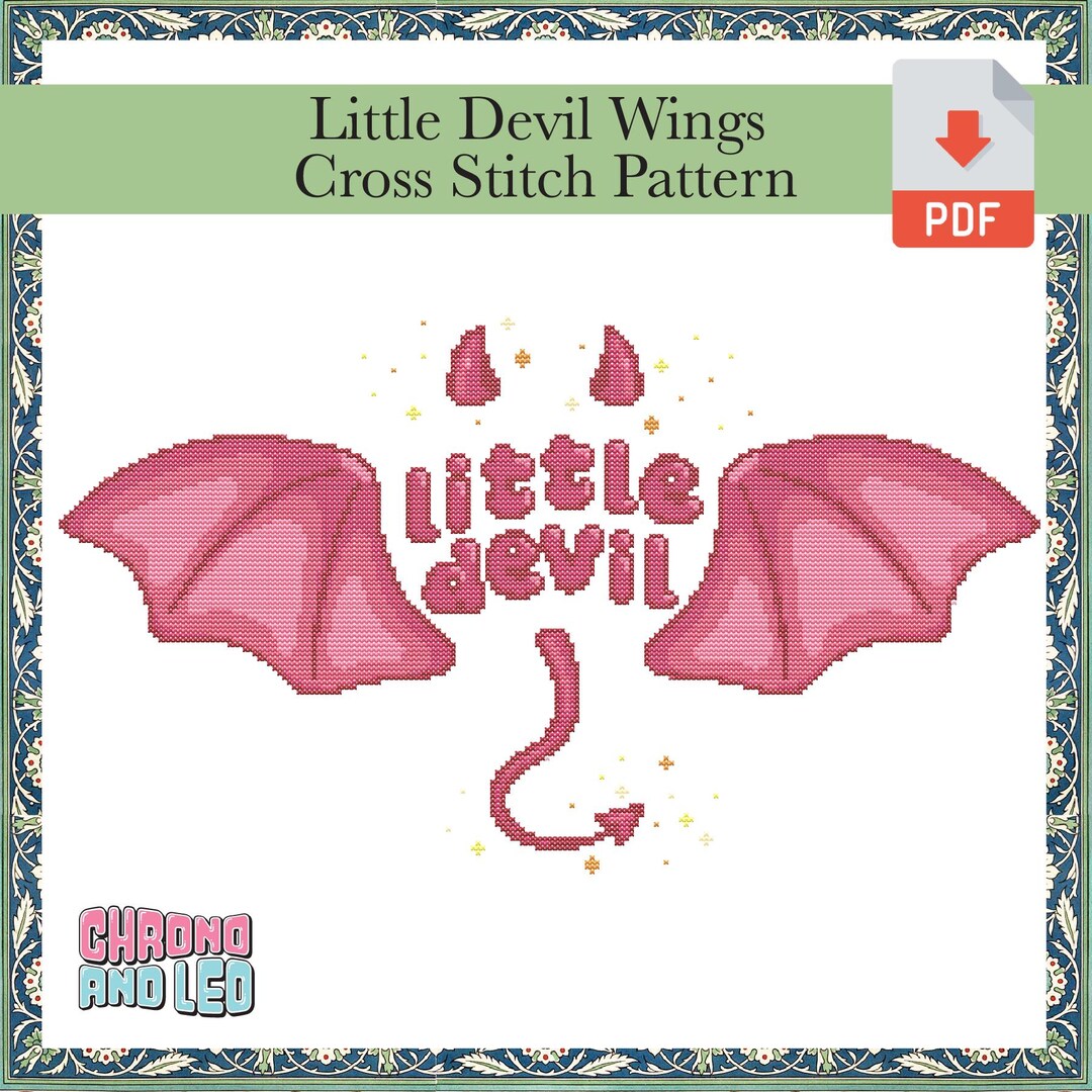 Cute Little Devil Cross Stitch Pattern With Wings (digital Download) - Etsy
